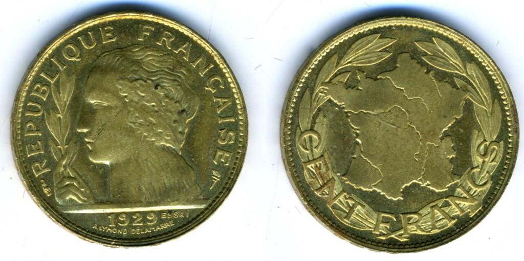 FRANCE 1929 - ESSAI pour la Cent Francs OR 3e République. 10 ...