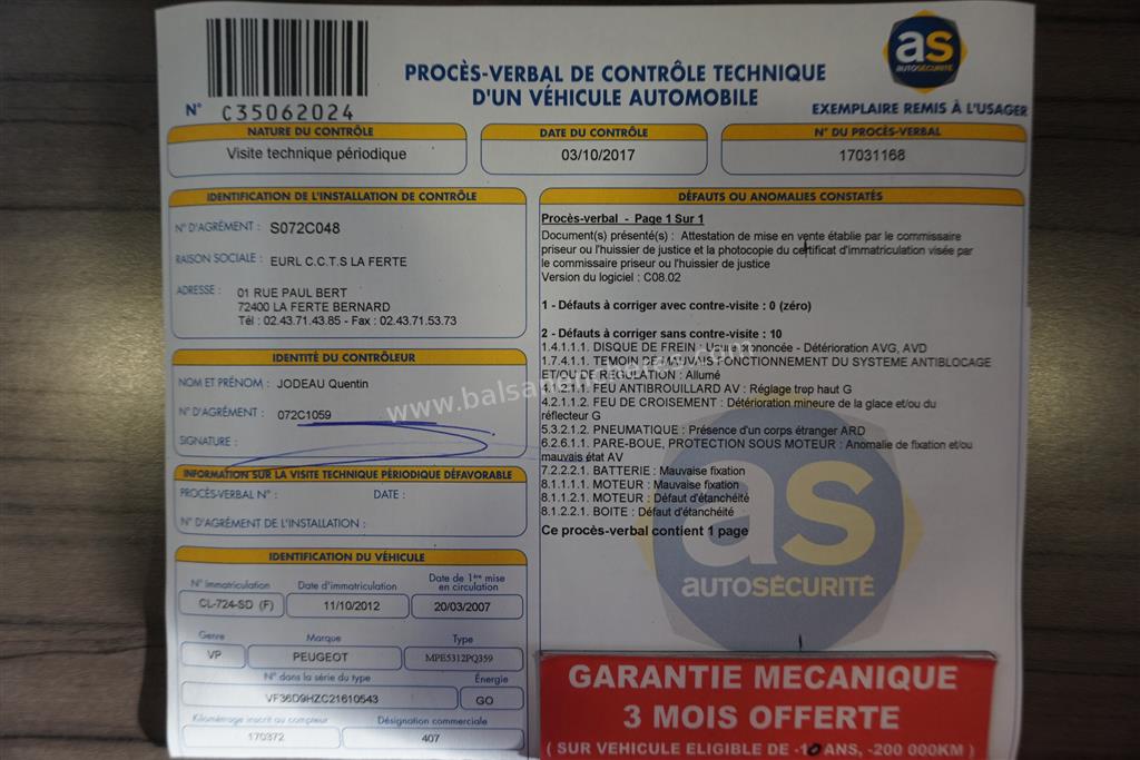 4004 - PEUGEOT 407 1.6 HDI 110CV FAP EXECUTIVE - VENTE DE VEHICULES ...